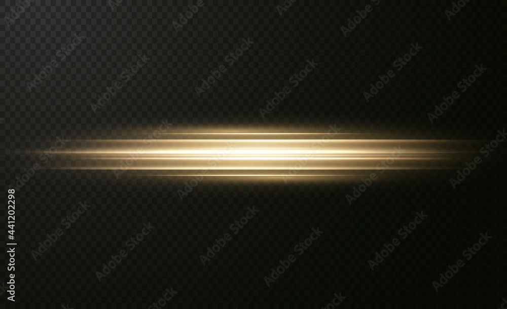 Gold horizontal lens flares pack. Laser beams, horizontal light rays ...