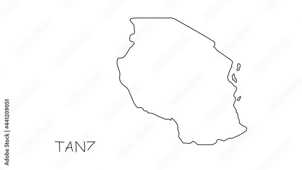 Tanzania map animation line. Black line animation letters drawing on a ...