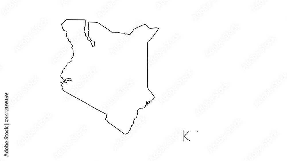Kenya map animation line. Black line animation letters drawing on a ...