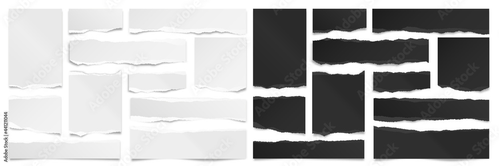 Ripped black and white paper strips. Realistic paper scraps with torn ...