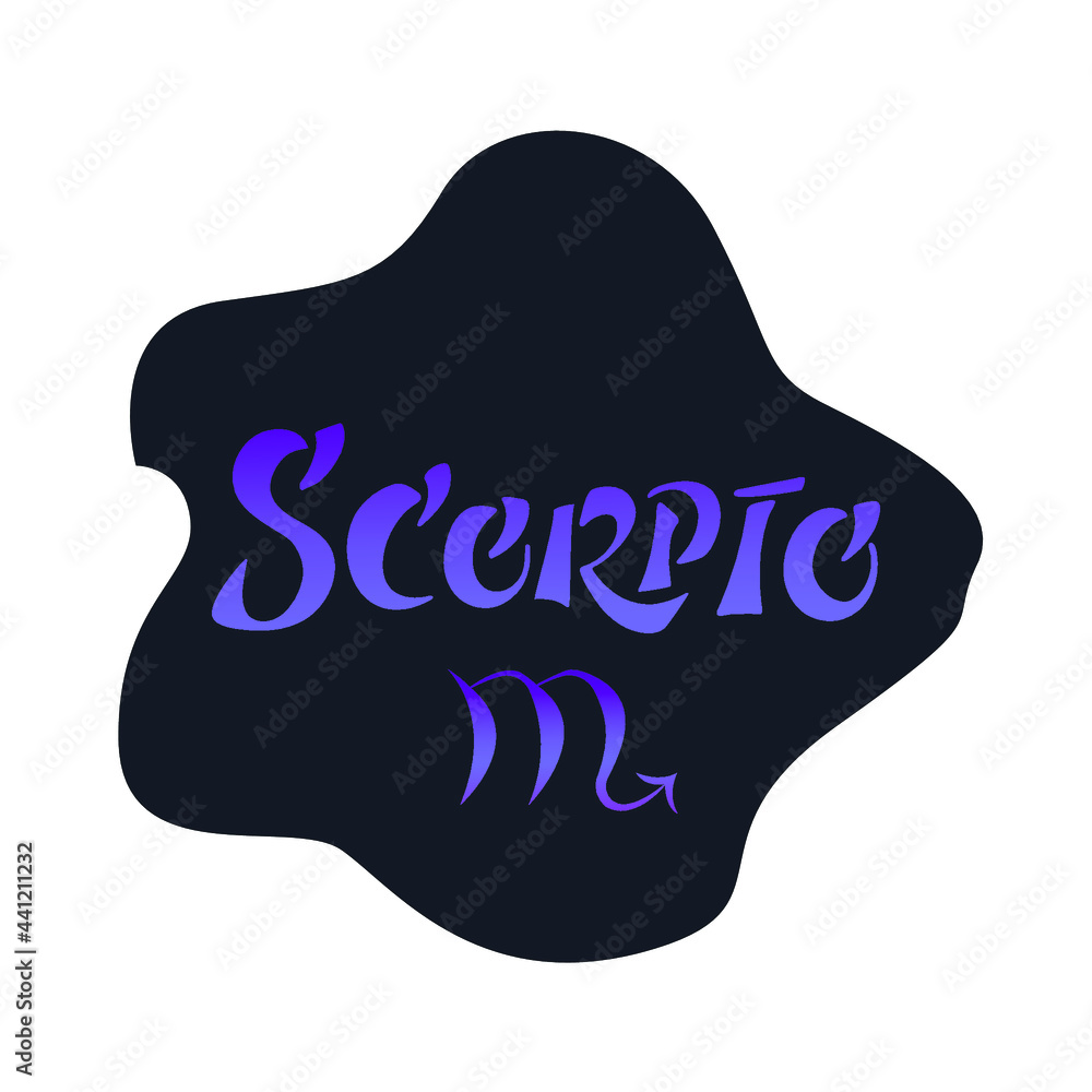 Scorpio zodiac sign. Vector hand lettering. The purple gradient on the ...