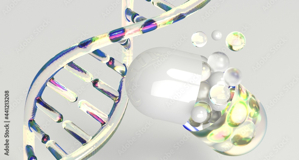 Abstract luminous DNA molecule. Hand of doctor touching and cut dna for ...