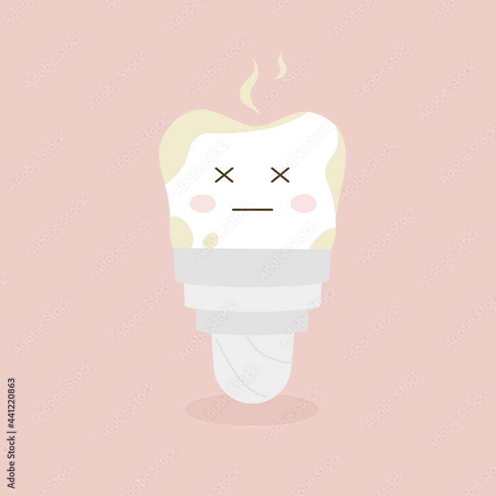 Cute kawaii spoiled, rotten tooth concept vector illustration. Tooth ...