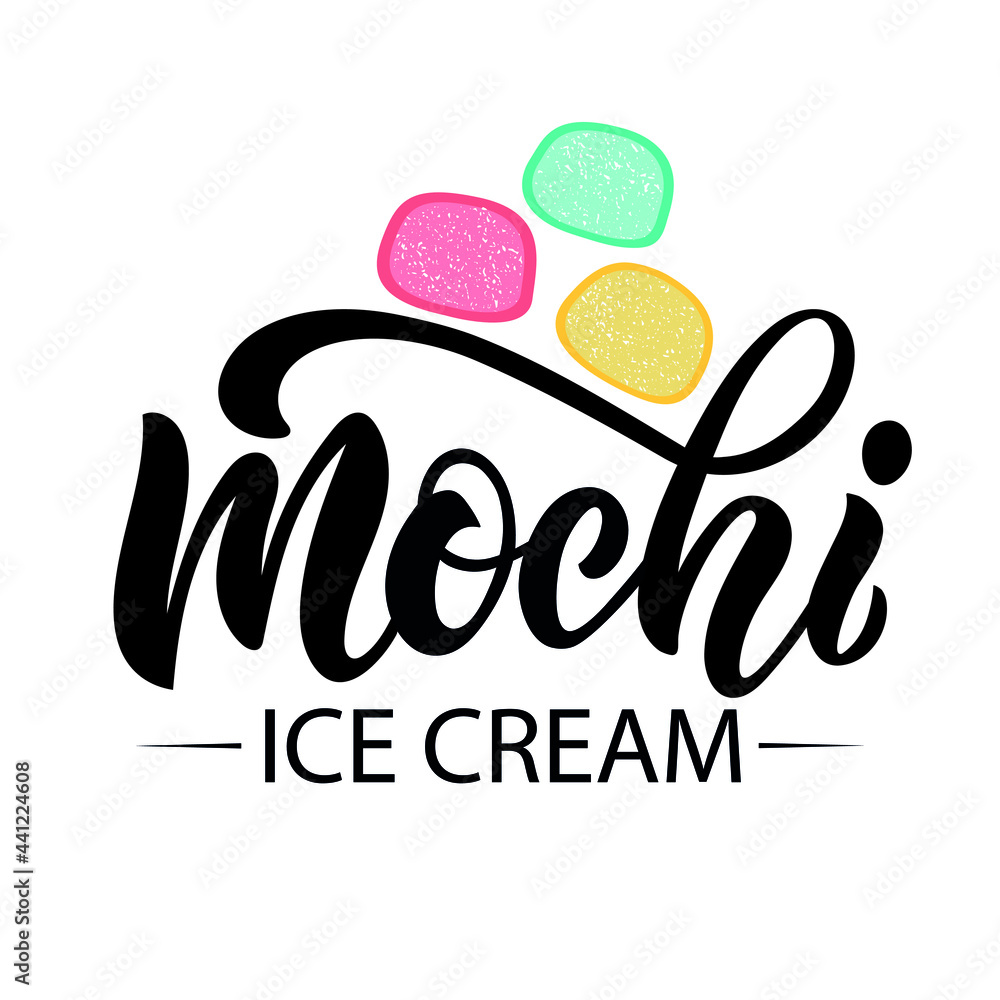 Mochi ice cream handwritten text isolated on white background. Elegant ...