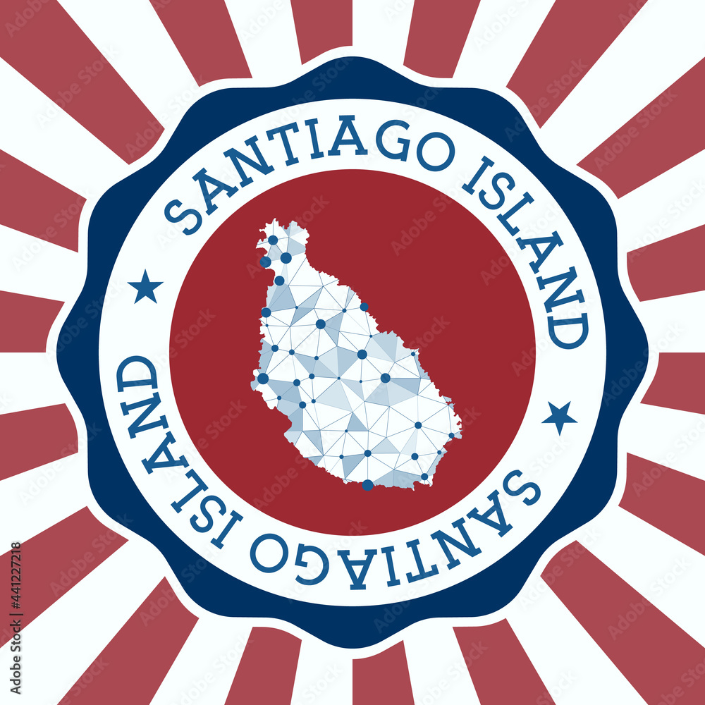 Santiago Island Badge. Round logo of island with triangular mesh map ...