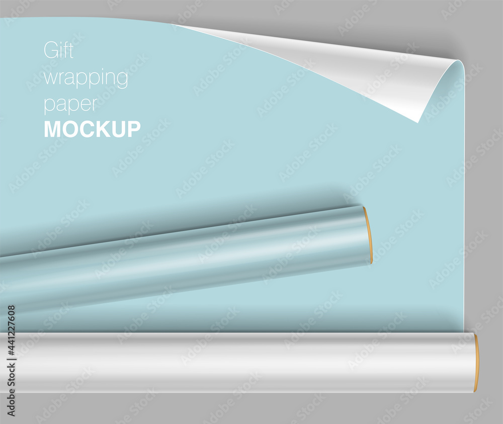 Vector gift wrapping paper rolls mock up on light background with ...