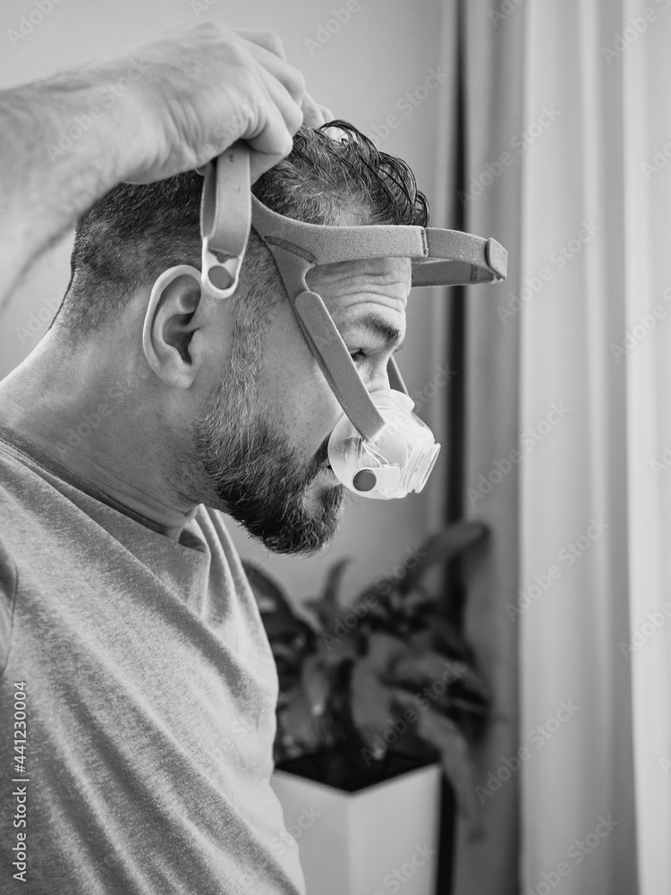 Unhappy shocked man with chronic breathing issues surprised by using ...