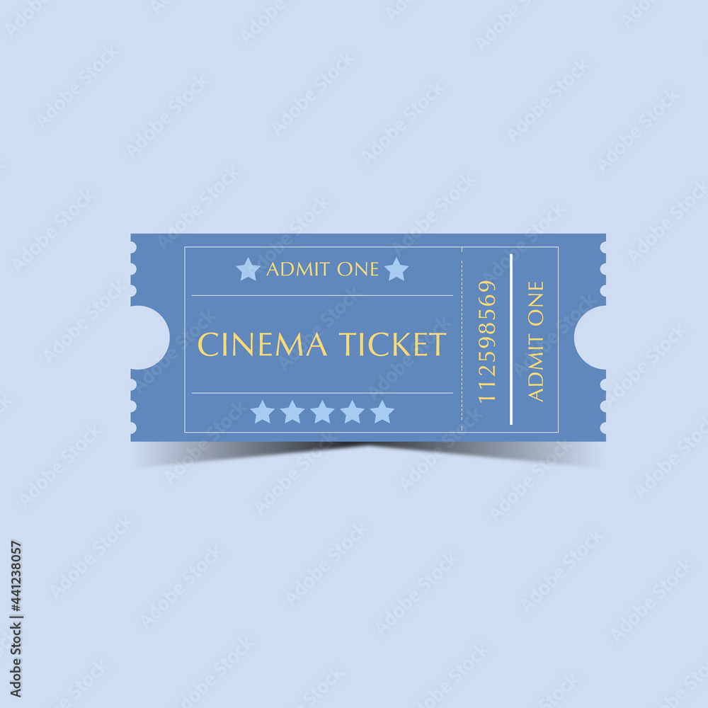 ticket card in blue. Retro movie cinema ticket banners with vintage ...