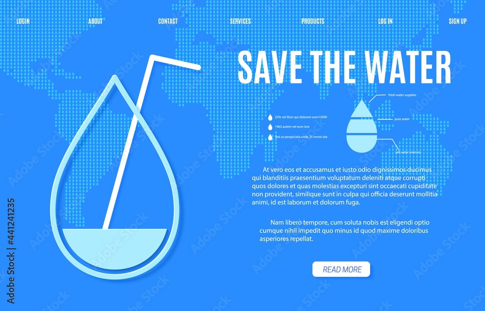 Web page Save the Water banner design template in paper cut style ...