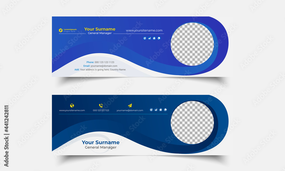 Blue corporate email signature template design or mail footer, 2 colors ...