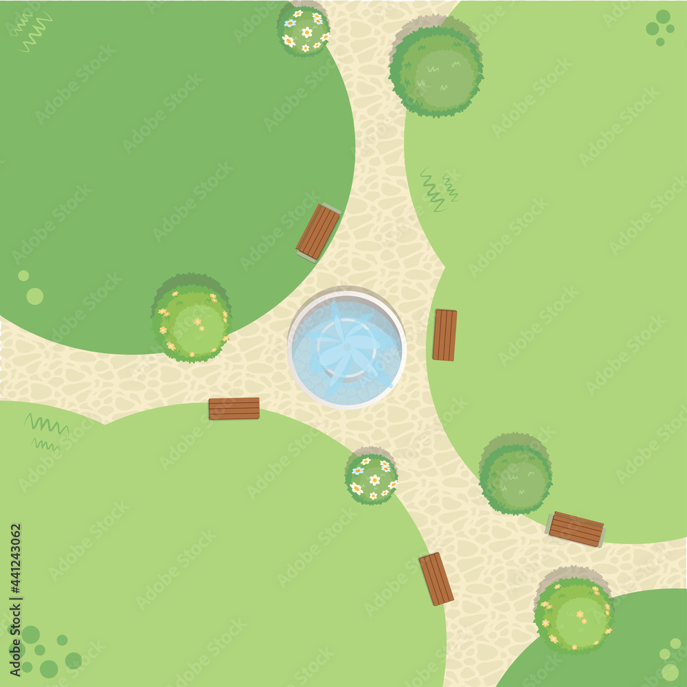 Poster Overhead Top-view - Park with a water fountain – Wall Art ...