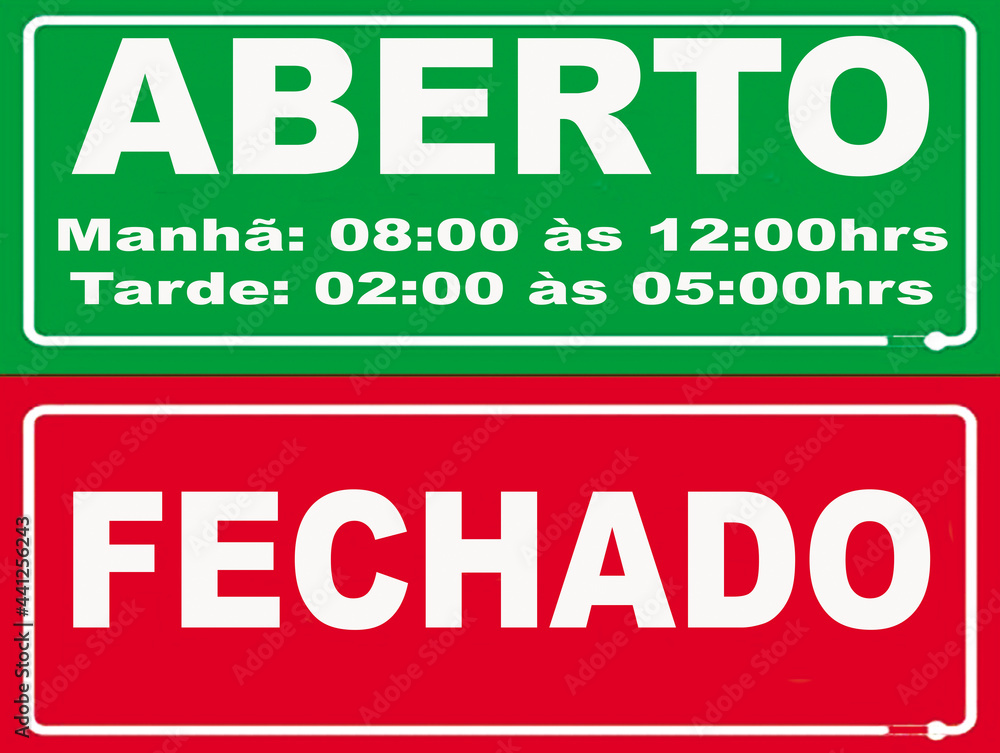 Placas de Aberto e Fechado com horário Stock Illustration | Adobe Stock
