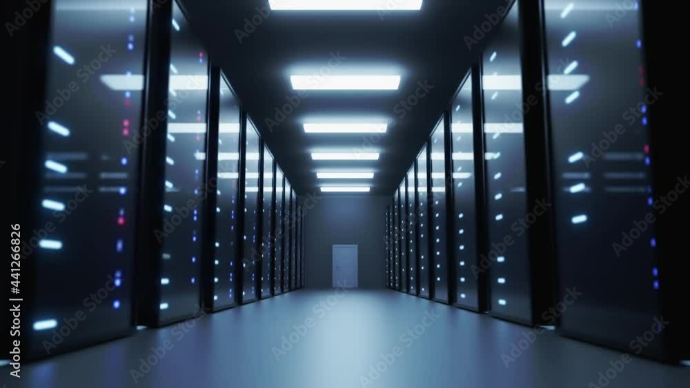 Server Room of data center with data storage servers, ISP, render farms ...