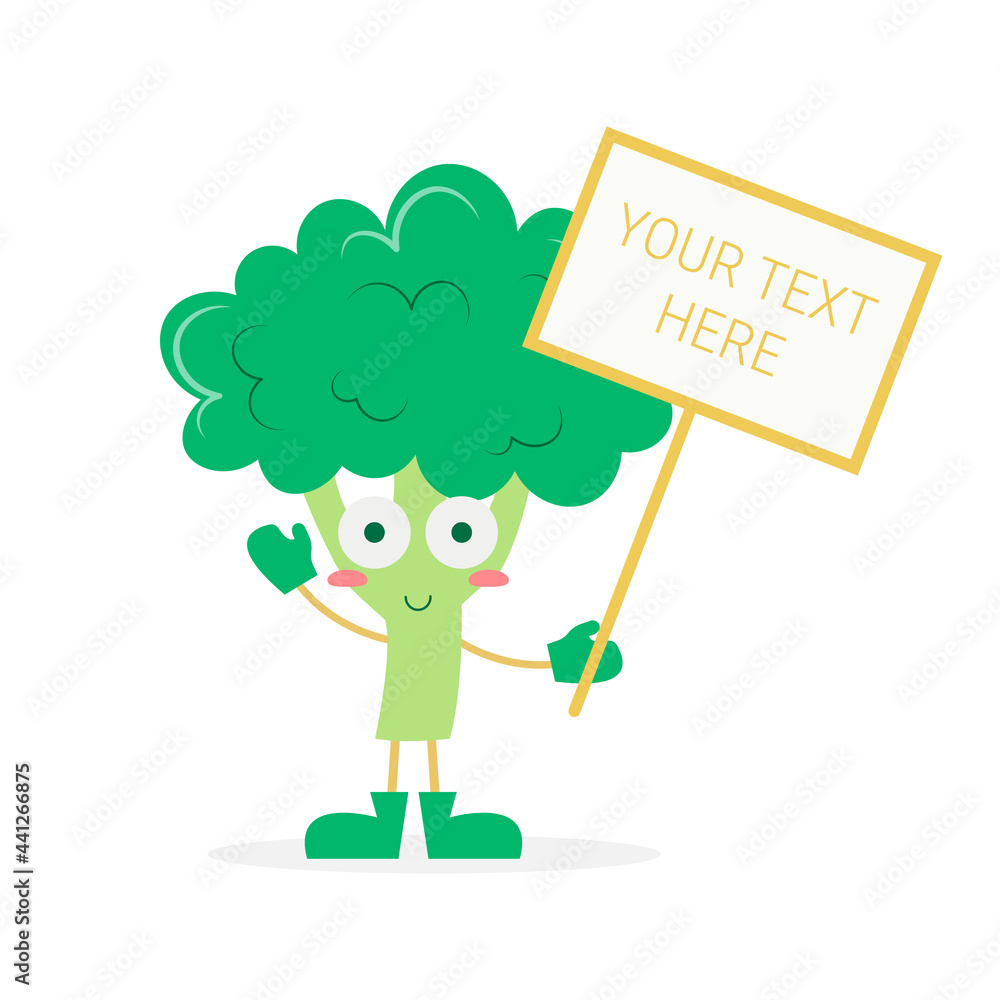 Cute broccoli holding banner vector cartoon isolated on white ...