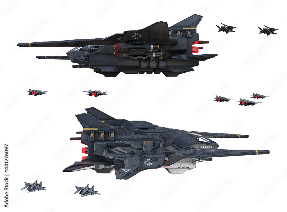 Fighter Class Starship Render on White Background 3 Stock Illustration ...