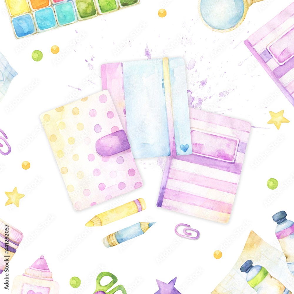 Ready to use back to school themed square watercolor background ...