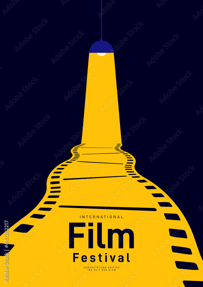 Movie and film poster design template background with vintage filmstrip ...