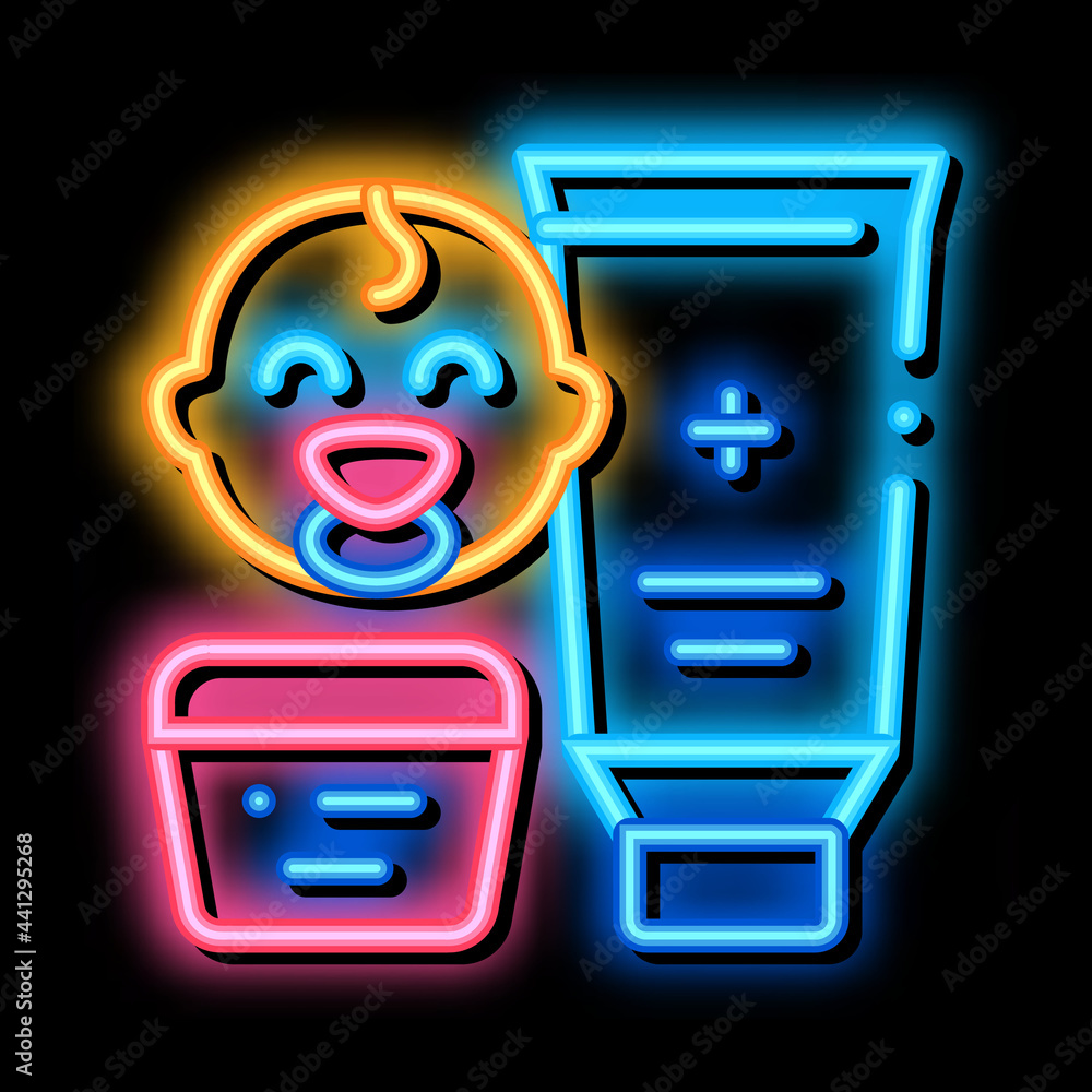 medical cosmetics for baby care neon light sign vector. Glowing bright ...