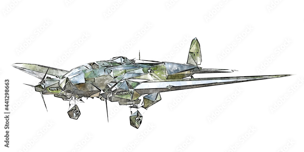 Low-poly stylised sketch illustration of a WWII German Bomber. Stock ...