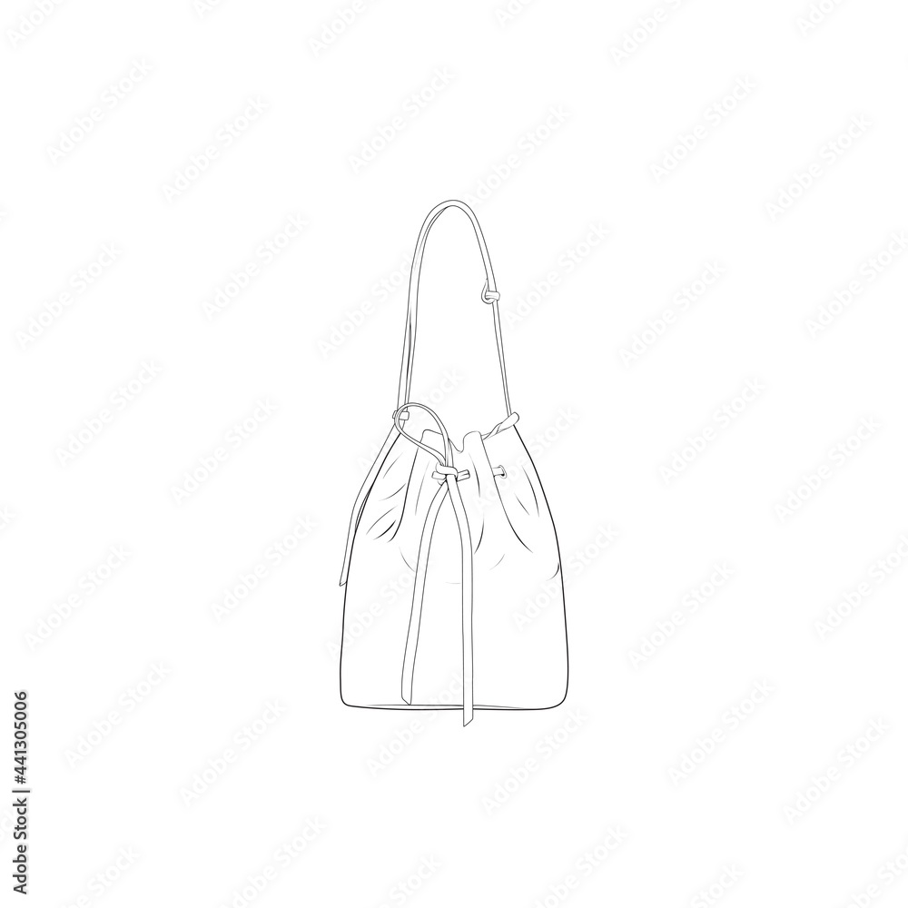 bucket bag outline drawing vector,bucket bag in a sketch style, bucket ...