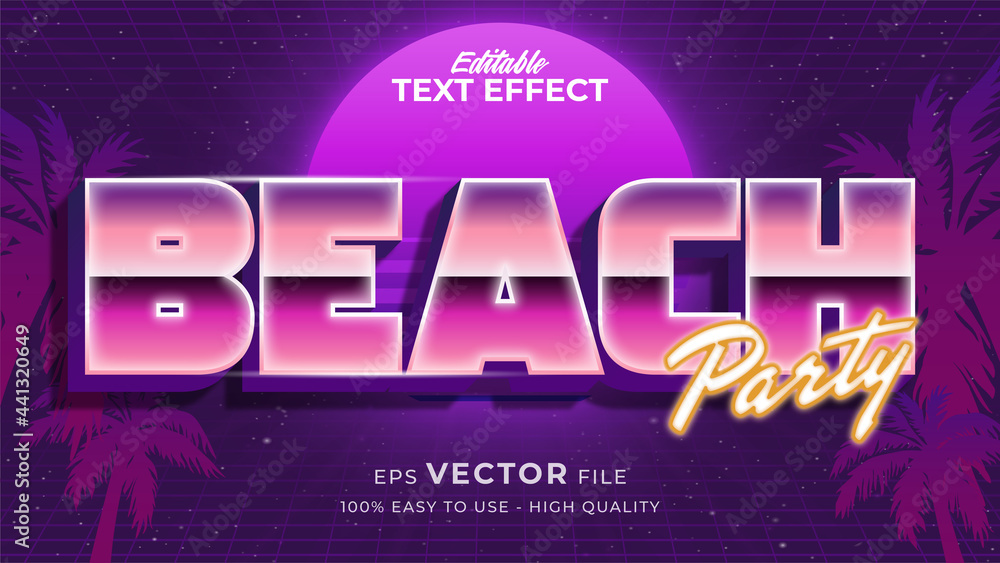 Editable text style effect - retro summer text in 80s style theme Stock ...