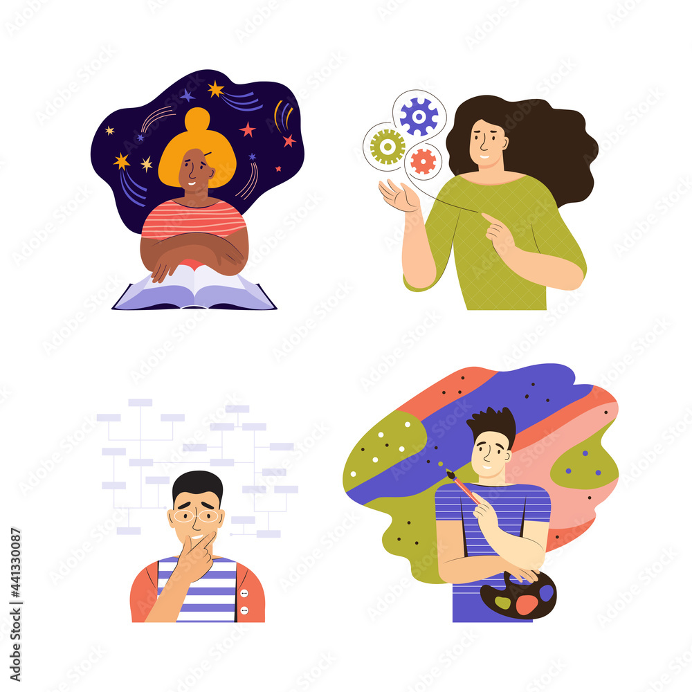 Set of people with different mental mindset types or models. Mind ...