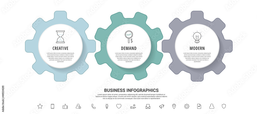 Infographic gears with 3 steps. Modern vector timeline with cogwheels ...