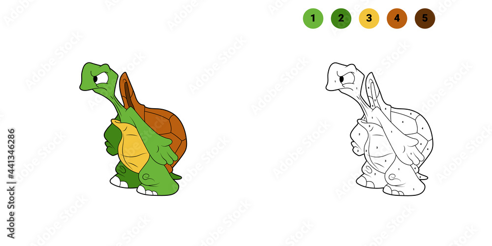 Coloring book for kids. Cartoon character. Turtle shrugs. Black contour ...
