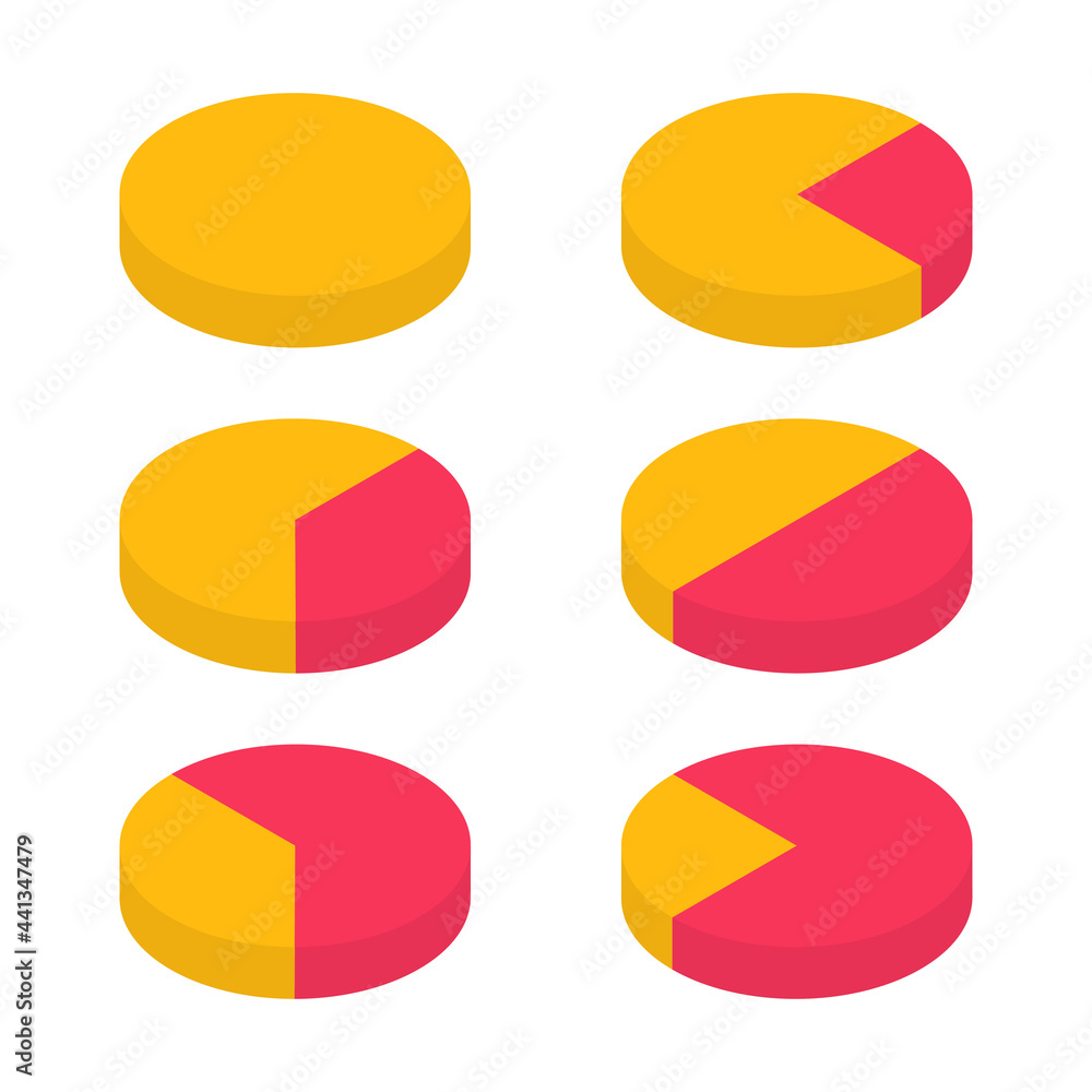 Isometric round diagrams with different heights set. Pie chart ...