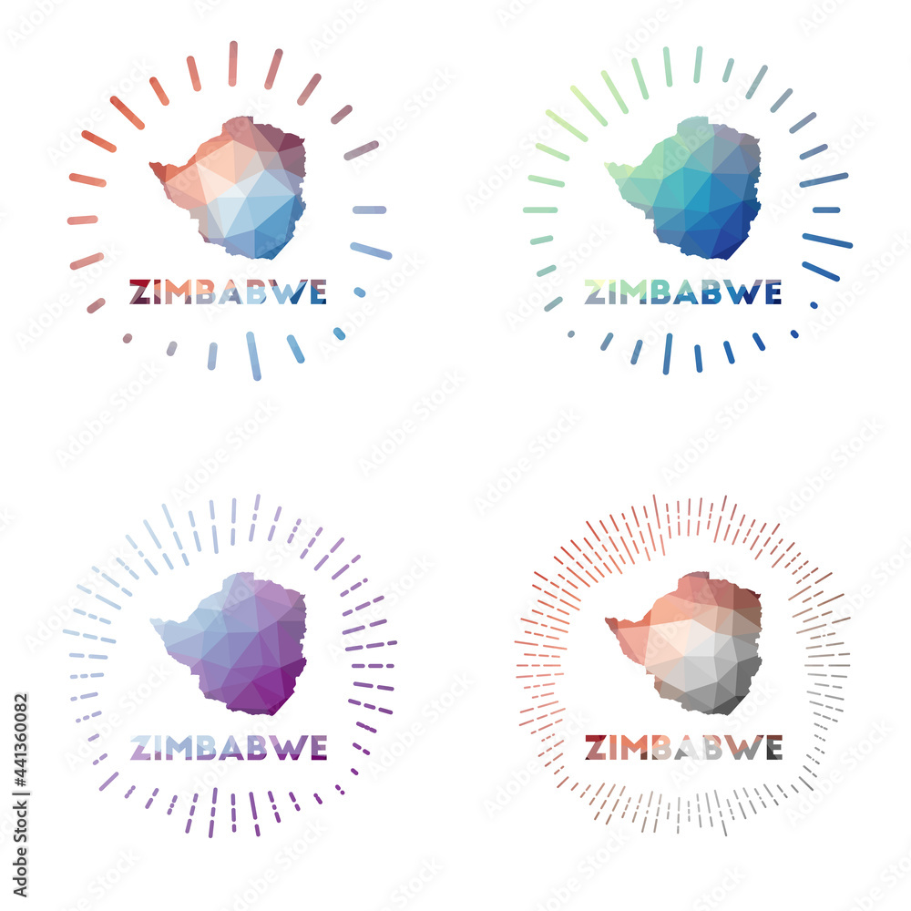 Zimbabwe low poly sunburst set. Logo of country in geometric polygonal ...