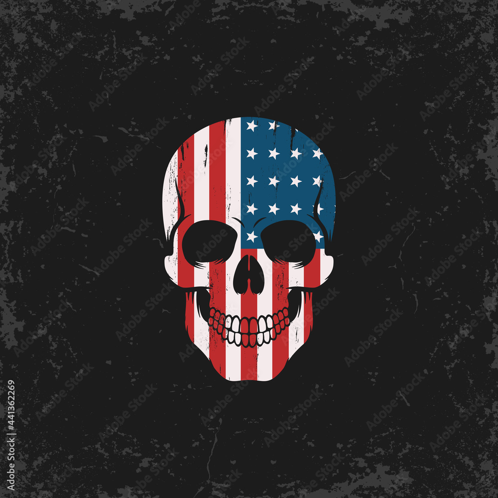 Colored illustration of a skull, flag on a background with a grunge ...