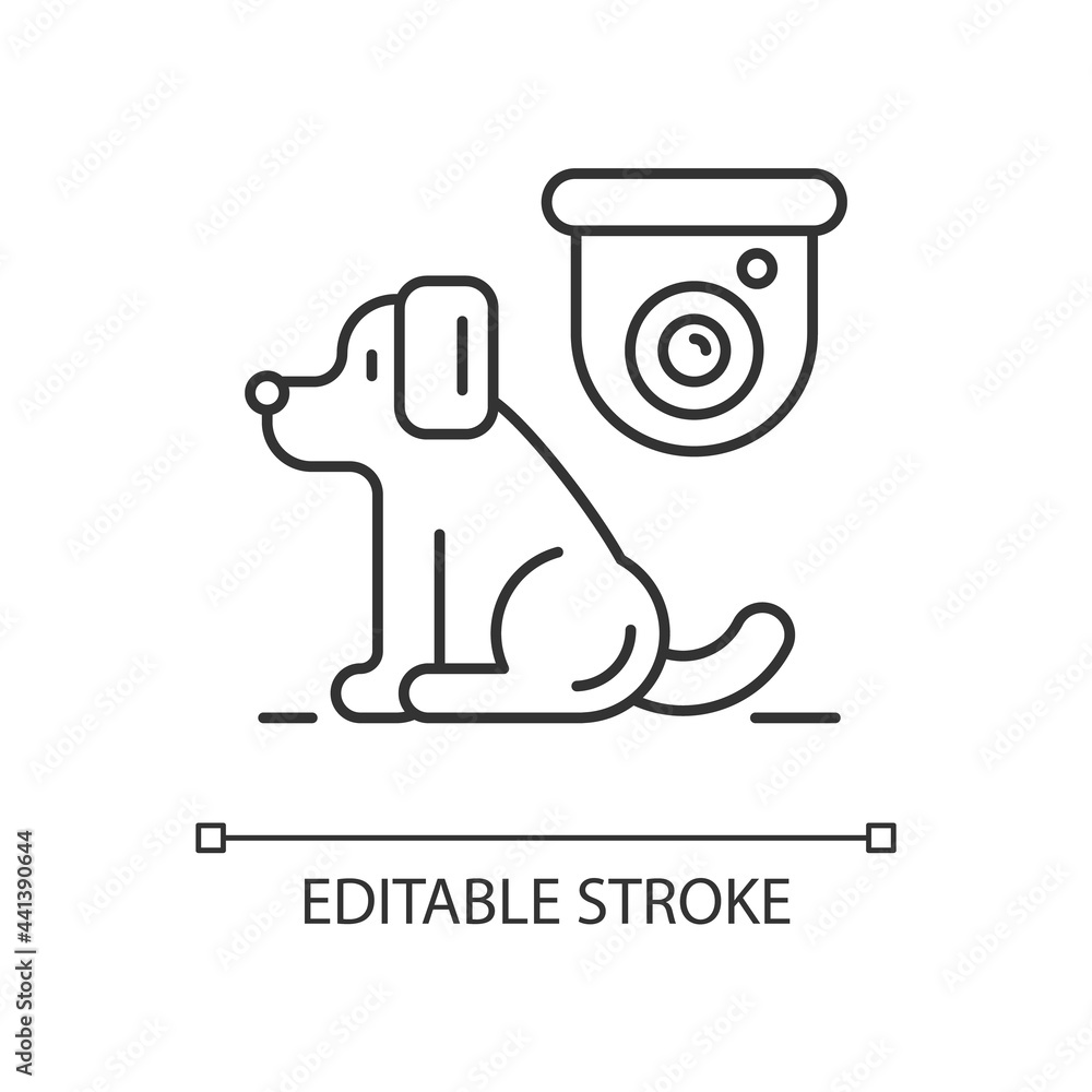 Pet control camera linear icon. Monitoring cats, dogs safety. Home ...