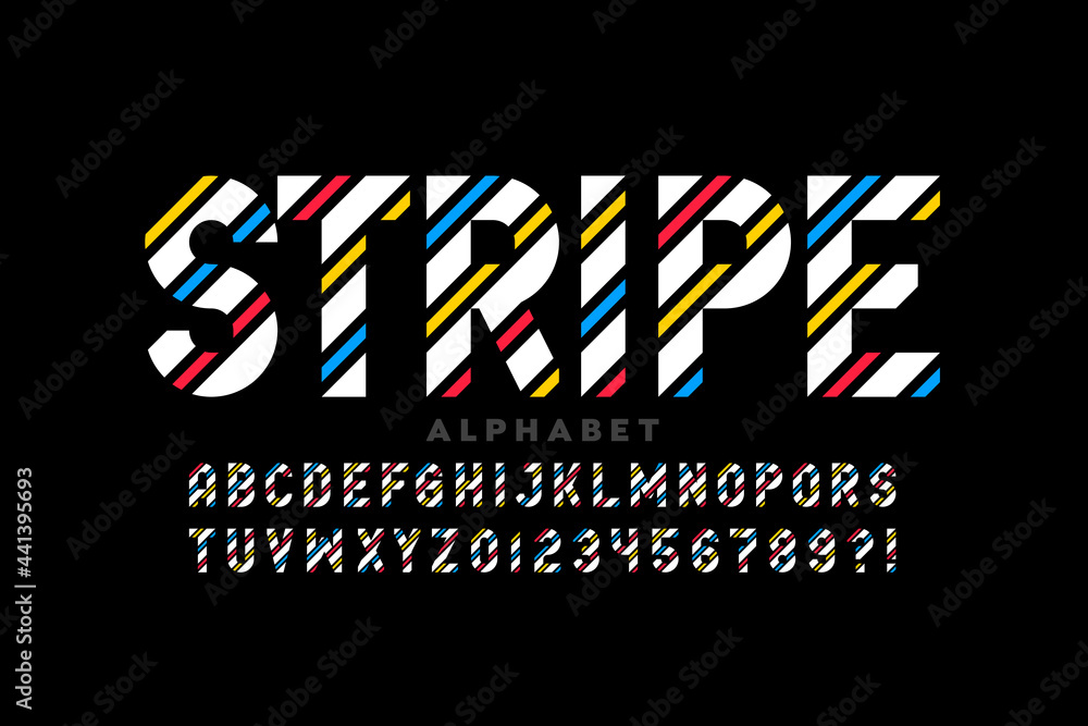 Striped style font, alphabet letters and numbers vector illustration ...