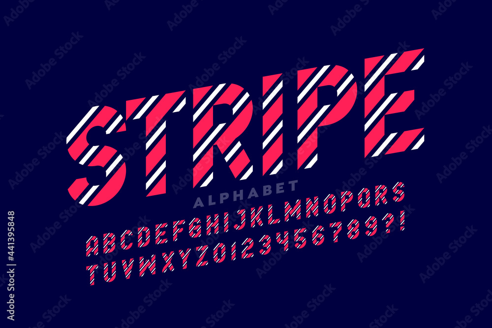Striped style font, alphabet letters and numbers vector illustration ...