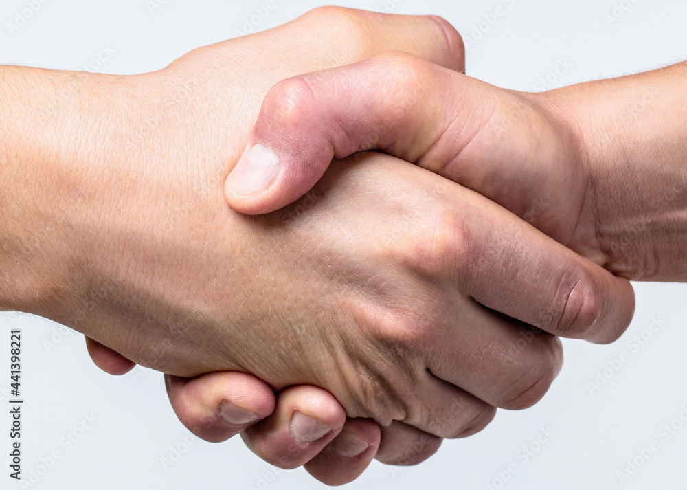 Handshake, arms friendship. Friendly handshake, friends greeting ...
