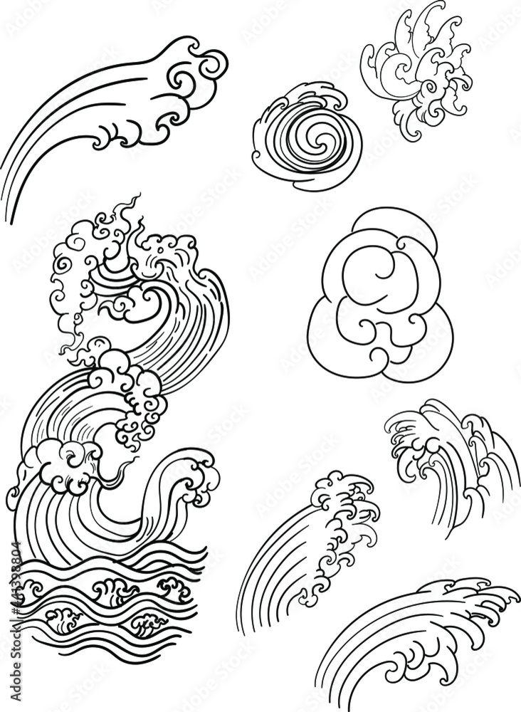 Thai wave design Japanese tyle.Japanese wave dawn from Line Thai style ...