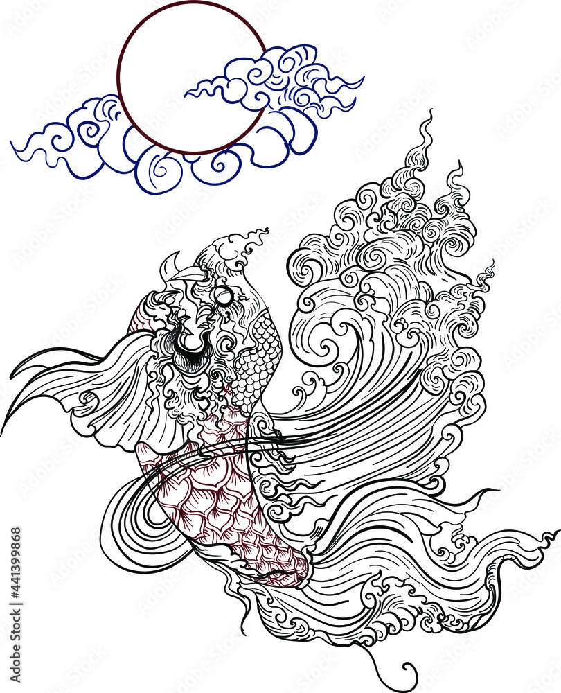 Lai Thai or Line Thai carp fish isolate background. Traditional Thai ...