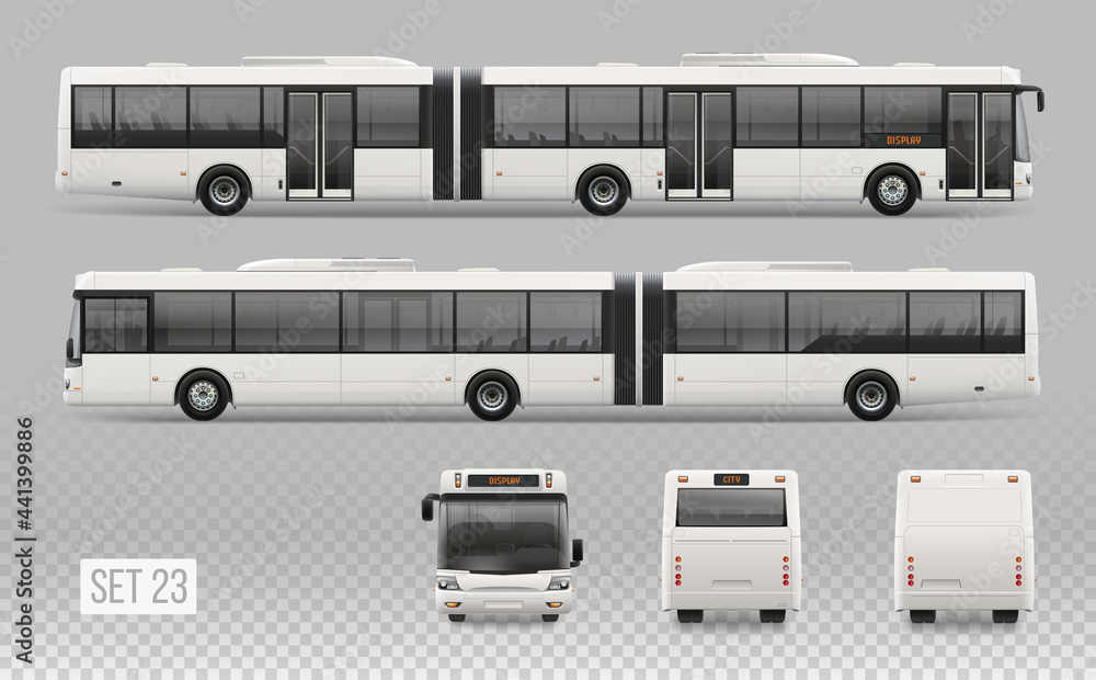 Passenger City Bus mockup template isolated on grey background. Long ...