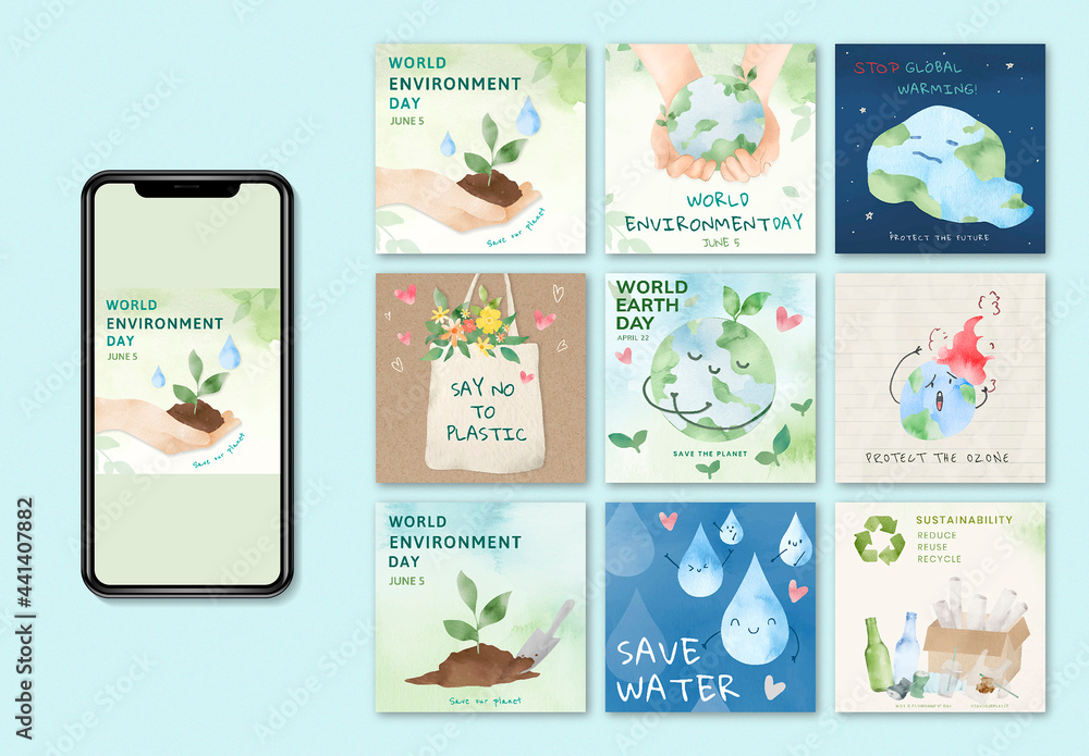 Editable Environment Template Social Media Post Stock Template | Adobe ...