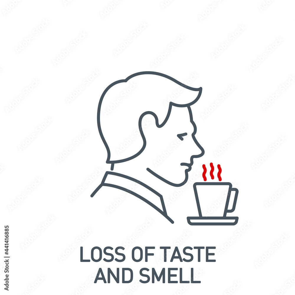 loss of taste and smell Signs and symptoms Coronavirus single line icon ...