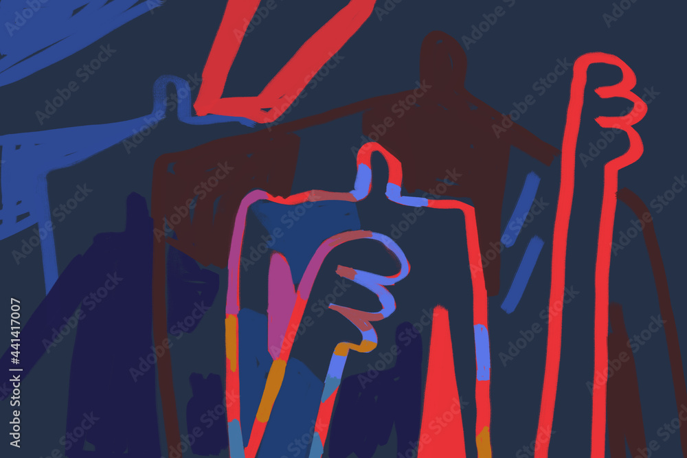 Line art figure lurking in dark background. Silhouette of people art ...