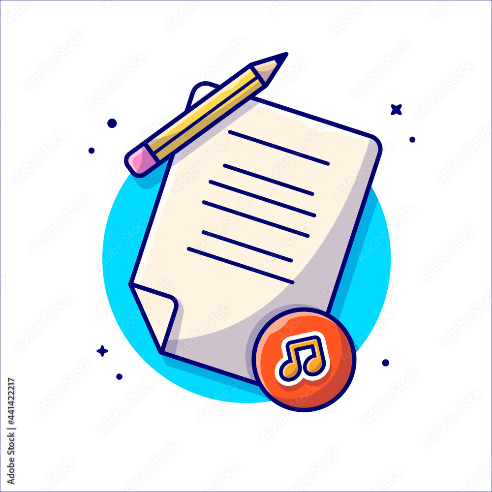 Music Lyrics with Pencil, Tune and Note of Music Cartoon Vector Icon ...