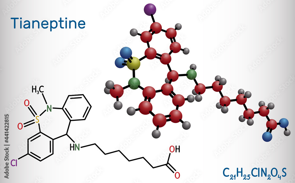 Vetor de Tianeptine molecule. It is tricyclic antidepressant TCA ...