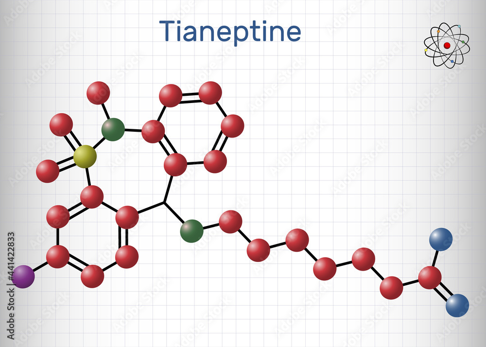 Vetor de Tianeptine molecule. It is tricyclic antidepressant TCA ...