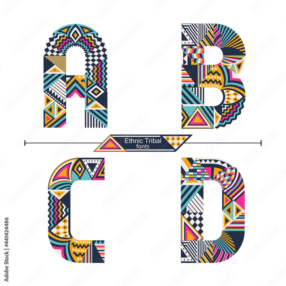 Alphabet Ethnic tribal style in a set ABCD Stock Vector | Adobe Stock