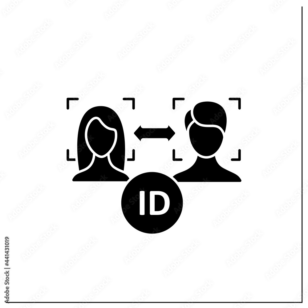 Face match glyph icon.Authentication technology.Matching human faces ...