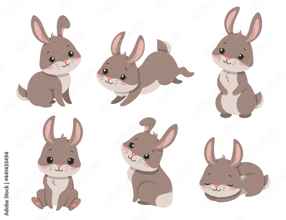 Cute cartoon rabbits Stock Vector | Adobe Stock