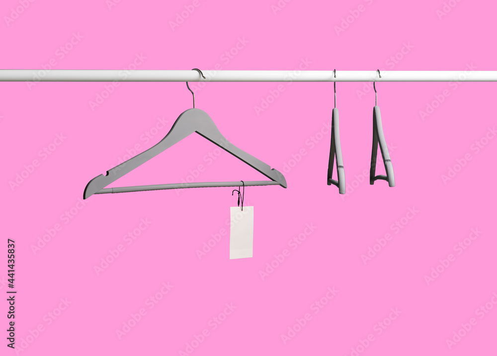mockup template of clothes hangers with a blank price tag label copy ...