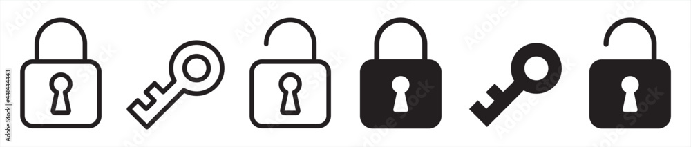 Lock icon collection. Set of key locked and unlocked icons isolated on ...