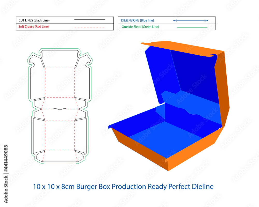 Hamburger box dieline Fast Food Burger Box And Die-cut template Self ...